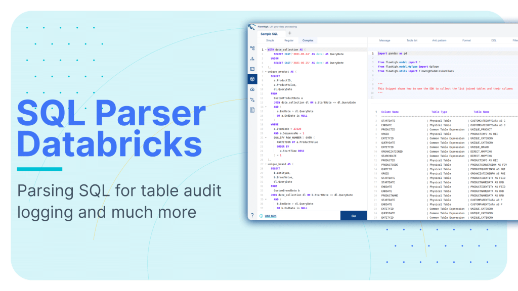 SQL parser for Databricks. Parsing SQL for table audit logging and much more